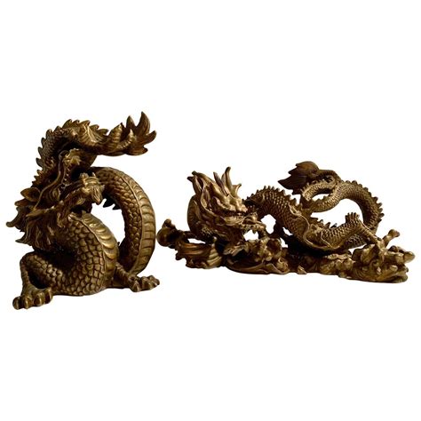 Pair Of Brass Dragons Chasing Ball At 1stdibs Dragon Chasing The Ball