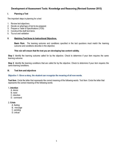 5 Handout 5test Items Pdf Multiple Choice Cognition
