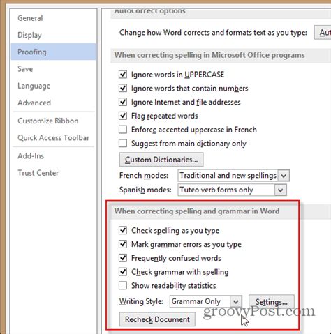 Word 2013 How To Configure Grammar And Style Settings