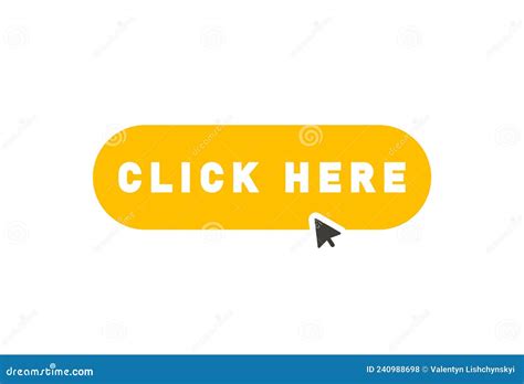 Click Here Yellow Button With Hand Pointer Clicking Vector Image Stock