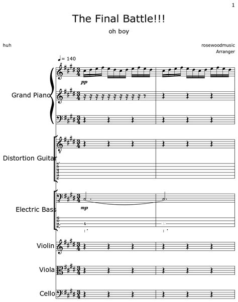 The Final Battle Sheet Music For Piano Distortion Guitar Electric Bass Violin Viola