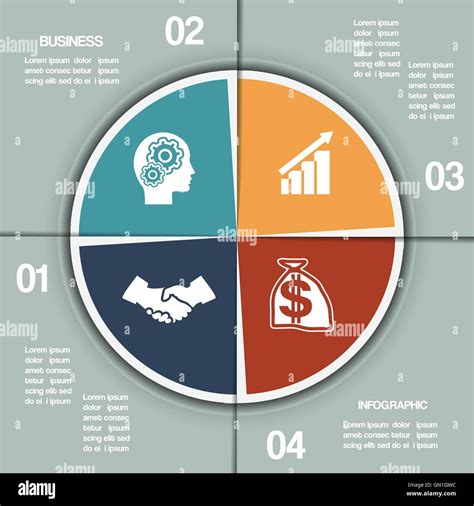 Infographic Pie Chart Template From Colourful Circle With Text Areas On Four Positions Stock