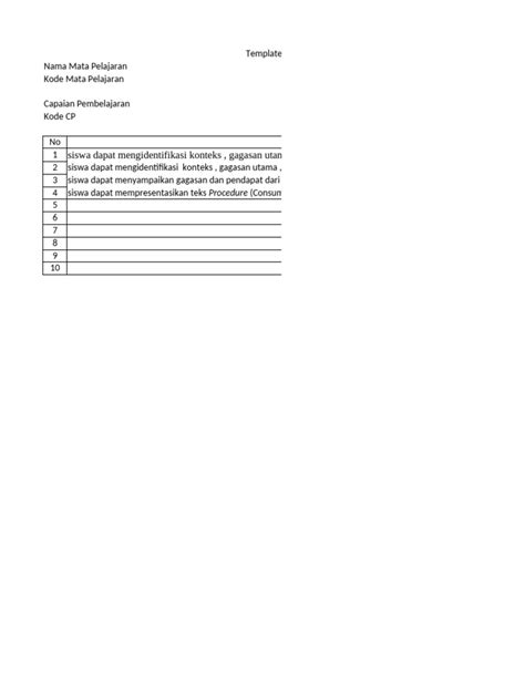 Template Tp Mata Pelajaran Bahasa Inggris Kelas 10 Animasi Pdf