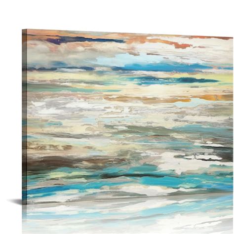 Comio Teal Abstract Canvas Wall Art Large Modern Painting Living Room