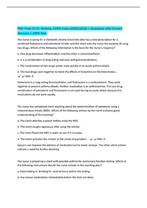 Pnh Final Ch 31 Asthma Copd Exam 2025 2026 Questions With Correct Answers 100 Pass Pnh
