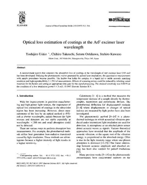Pdf Optical Loss Estimation Of Coatings At The Arf Excimer Laser Wavelength Dokumen Tips