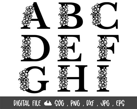 Rose Floral Alphabet SVG Flower Alphabet Floral Wedding Letter Bundle Floral Letters SVG
