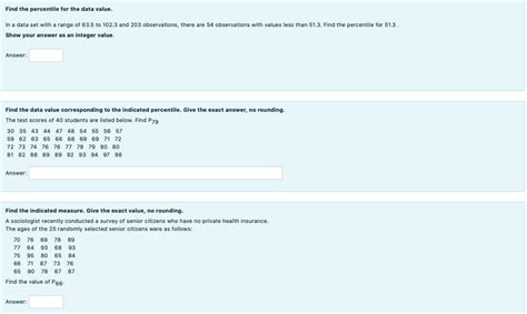 Solved Find The Percentile For The Data Value In A Data Set