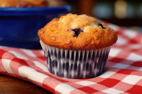 Close Up Of A Single Blueberry Muffin With Napkin Stock Illustration