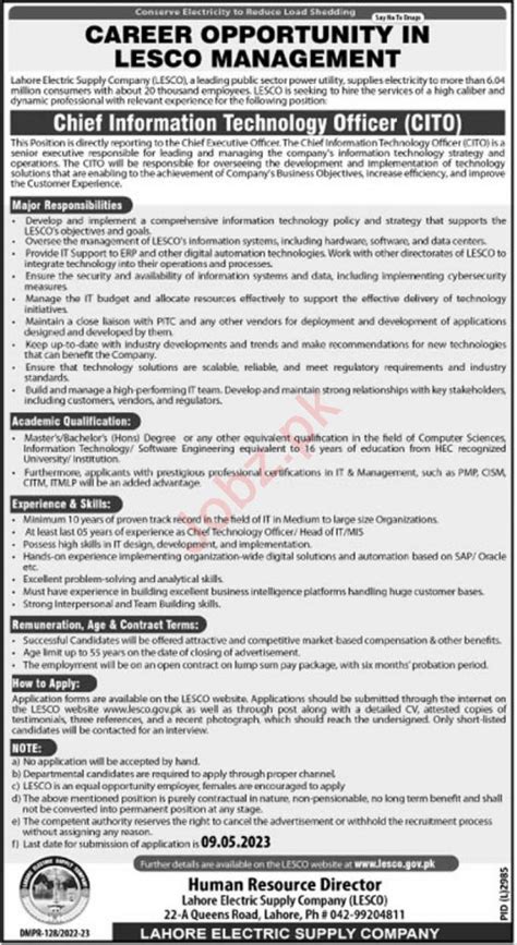 Vacancy Available At Lahore Electric Supply Company Lesco 2024 Job