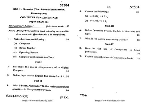 Bba 1 Sem Computer Fundamentals 57504 Feb 2022 Pdf