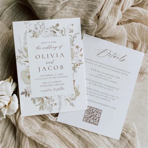 Elegant Vintage Floral Qr Code All In One Wedding Invitation Zazzle