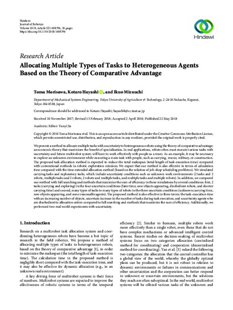 Pdf Task Allocation For Heterogeneous Robots