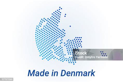 덴마크의 지도 아이콘 덴마크에서 만든 텍스트 벡터 로고 그림 파란색 하프톤은 배경에 점 둥근 픽셀 현대적인 디지털 그래픽 디자인 고급에 대한 스톡 벡터 아트 및 기타 이미지