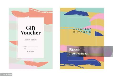 세련된 상품권 상품권 쿠폰 벡터 템플릿 세트 유행 추상적 인 스타일의 트렌디 한 레이아웃 편집 가능한 현대 디자인 샘플 텍스트 복사 공간 멋진 문자 기발한 아티 브러쉬