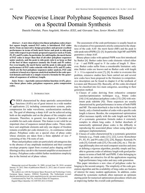 Pdf New Piecewise Linear Polyphase Sequences Based On A Spectral