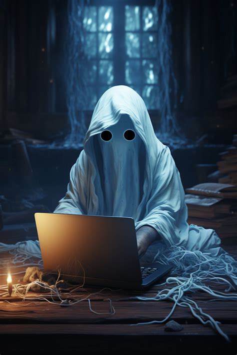 Ghost And Computer Poster Sheeted Ghost Art Print Little Etsy