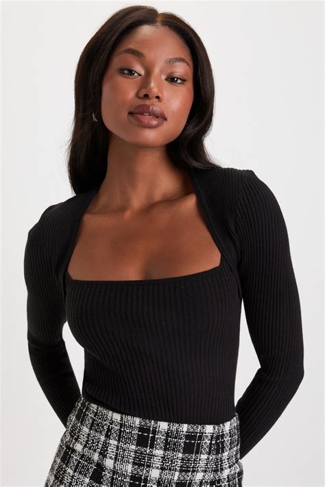 Black Ribbed Knit Top Black Sweater Top Long Sleeve Top Lulus