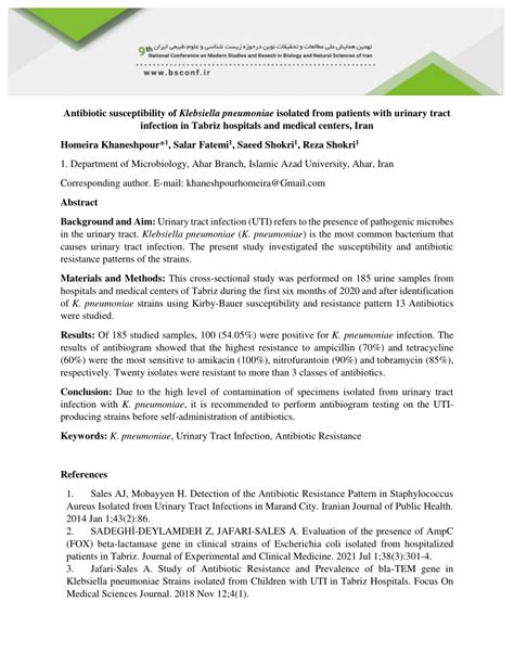 Pdf Antibiotic Susceptibility Of Klebsiella Pneumoniae Isolated From