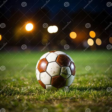 Vintage Ball On Green Grass Under Dim Lights At Night Stock Image