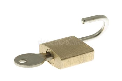 Isolated Opened Brass Padlock With Key Inside Picture Image 3918606
