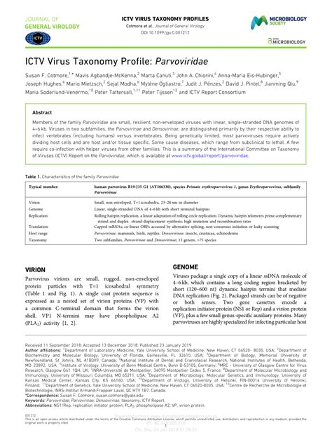 Pdf Ictv Virus Taxonomy Profile Parvoviridae