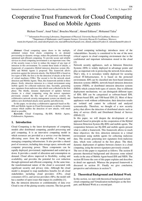 Pdf Cooperative Intrusion Detection System Framework Using Mobile Agents For Cloud Computing