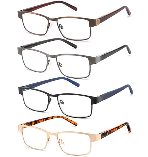 Jjwell 4 Pack Blue Light Blocking Mens Reading Glasses Metal Computer Readers Glasses For Men