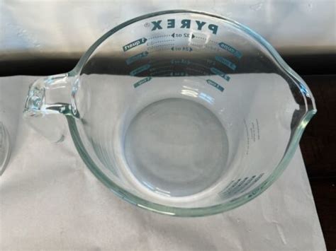 Vintage Set Of 3 Pyrex Glass Measuring Cups Teal Print 4 Cup 2 Cup