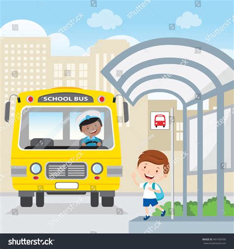 학교 버스를 기다리는 어린 소년 스톡 벡터로열티 프리 491439760 Shutterstock