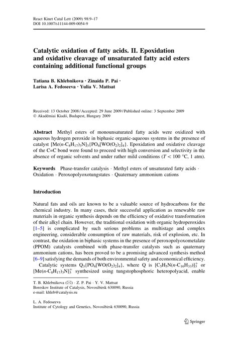 Pdf Catalytic Oxidation Of Fatty Acids Ii Epoxidation And Oxidative