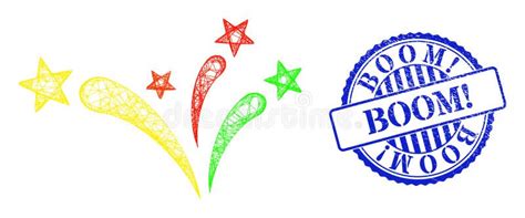 Rubber Boom Stamp And Network Star Fireworks Mesh Stock Vector