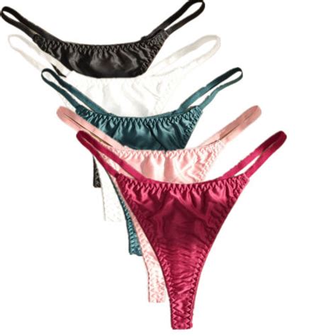 5 Pcs Lot Womens Sexy Satin Thongs Panties Silky G String Underwear S M