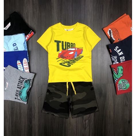 Đồ Bộ Ngắn Tay Thun Cotton Hm Bé Trai Khủng Long Xe 2 7t Shopee Việt Nam