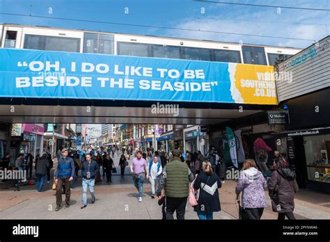 People In The High Street Southend On Sea Passing Under Railway