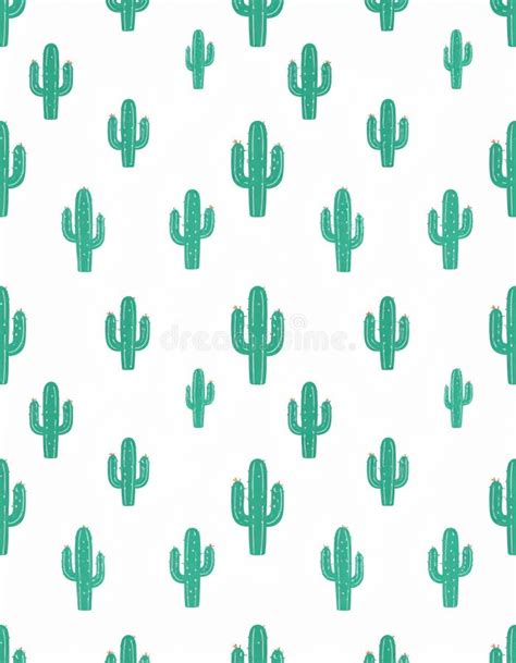 Cactus Pattern With White Background Green Cactus Design For Fabric Or
