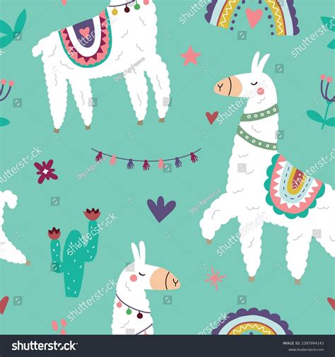 Vector Seamless Pattern Cute Lamas Bright Stock Vector Royalty Free