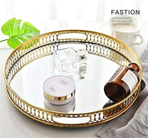 Adous House Glass Mirror Metal Mirrored Ornate Decorative Tray Jewelry
