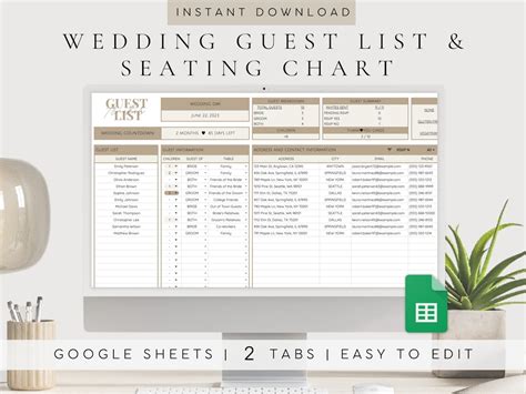 Wedding Guest List Template Google Sheets Wedding Seating Chart Template Digital Wedding