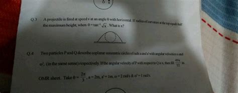 Q A Projectile Is Fired Speed An Angle With Horizontali I Fired Speed An Angle With