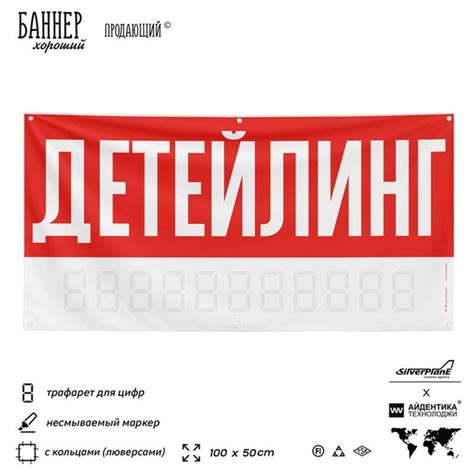 Рекламная вывеска баннер ДЕТЕЙЛИНГ, 100х50 см, с люверсами, для сервиса ...