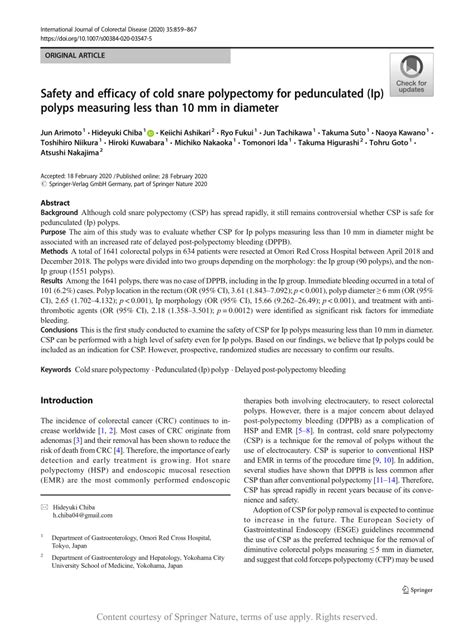 Safety And Efficacy Of Cold Snare Polypectomy For Pedunculated Ip Polyps Measuring Less Than