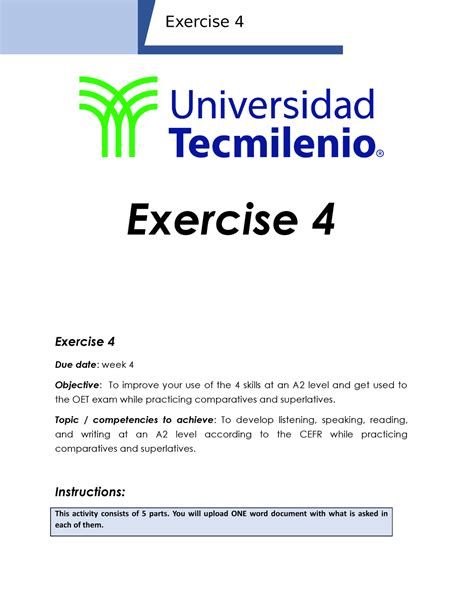 Exercise 4 Excercise 4 Exercise 4 Exercise 4 Due Date Week 4