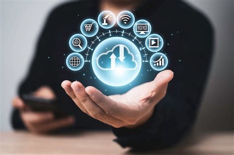 Premium Photo Man Holding Virtual Cloud Computing On Hand With Connection Line