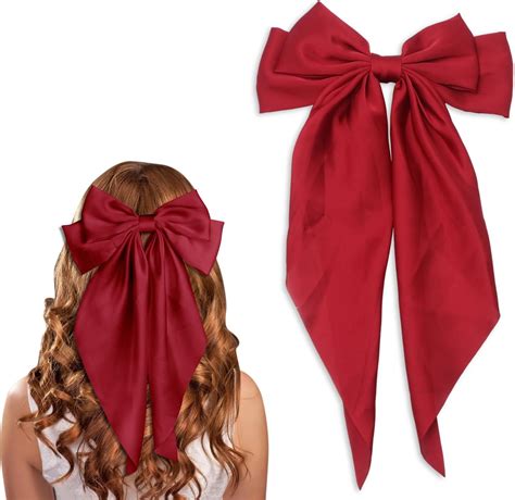 Korean Pink Hair Bows For Women Silky Satin Hair Bow With