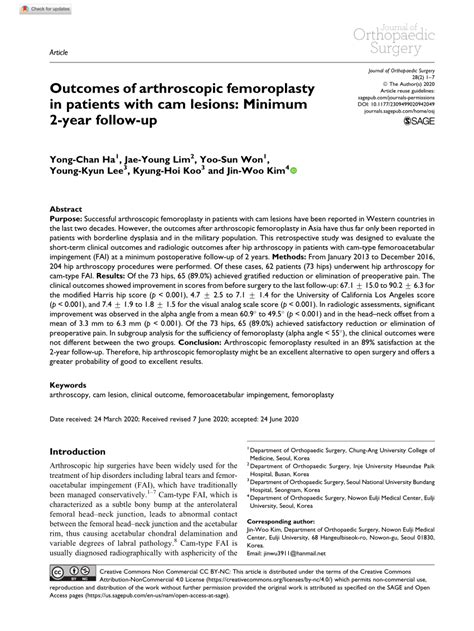Pdf Outcomes Of Arthroscopic Femoroplasty In Patients With Cam