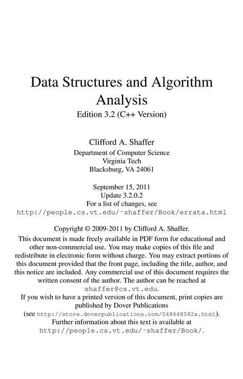 Data Structures And Algorithm Analysis In C 3rd Edition By Dr Clifford A Shafferpdf