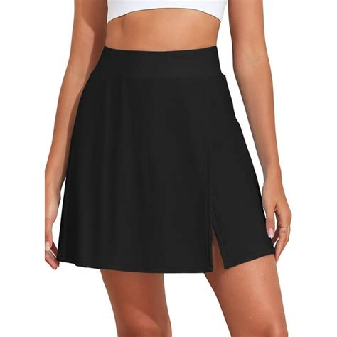Evaless Womens High Waist Swim Skirt With Built In Shorts Side Pockets And A Line Split