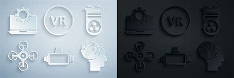 가상 현실 안경 비디오 그래픽 카드 드론 인간 두뇌 디지털 회로 기판 노트북 및 기어 아이콘을 설정합니다 벡터 3차원 형태에 대한 스톡 벡터 아트 및 기타 이미지 Istock