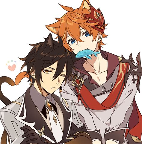 タルタリア原神 鍾離しょうり原神 「🐈💧🔶😺 タル鍾 Tartali 」しべ原稿のイラスト